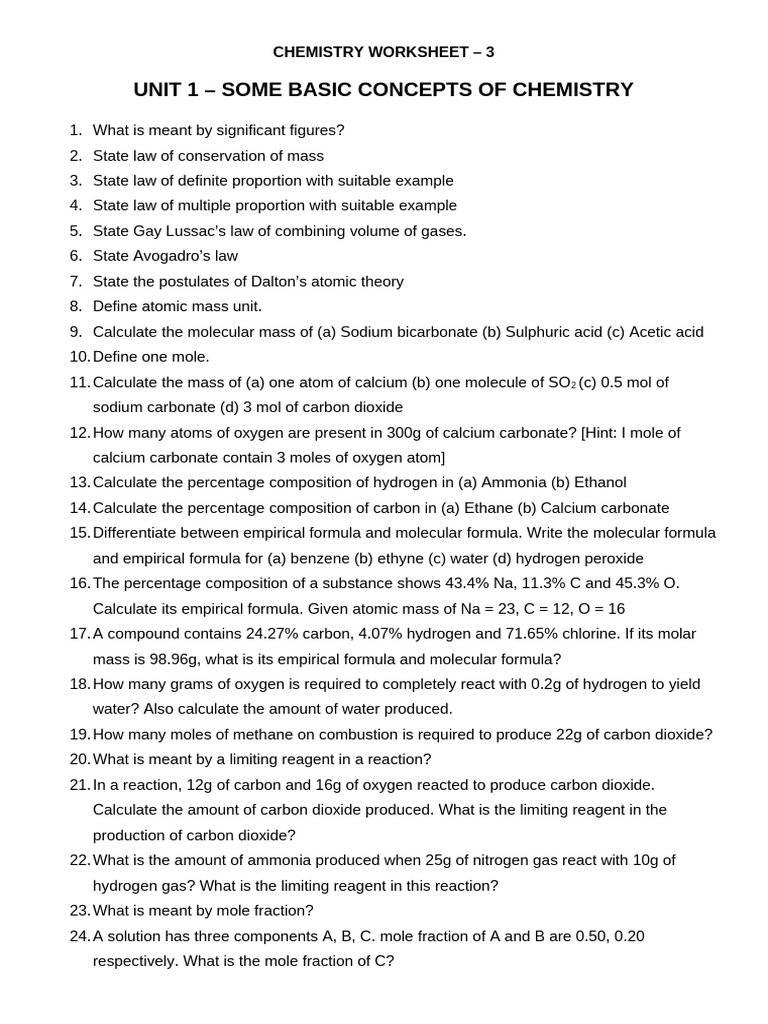 Some Basic Concepts of Chemistry | PDF | Mole (Unit) | Molecules