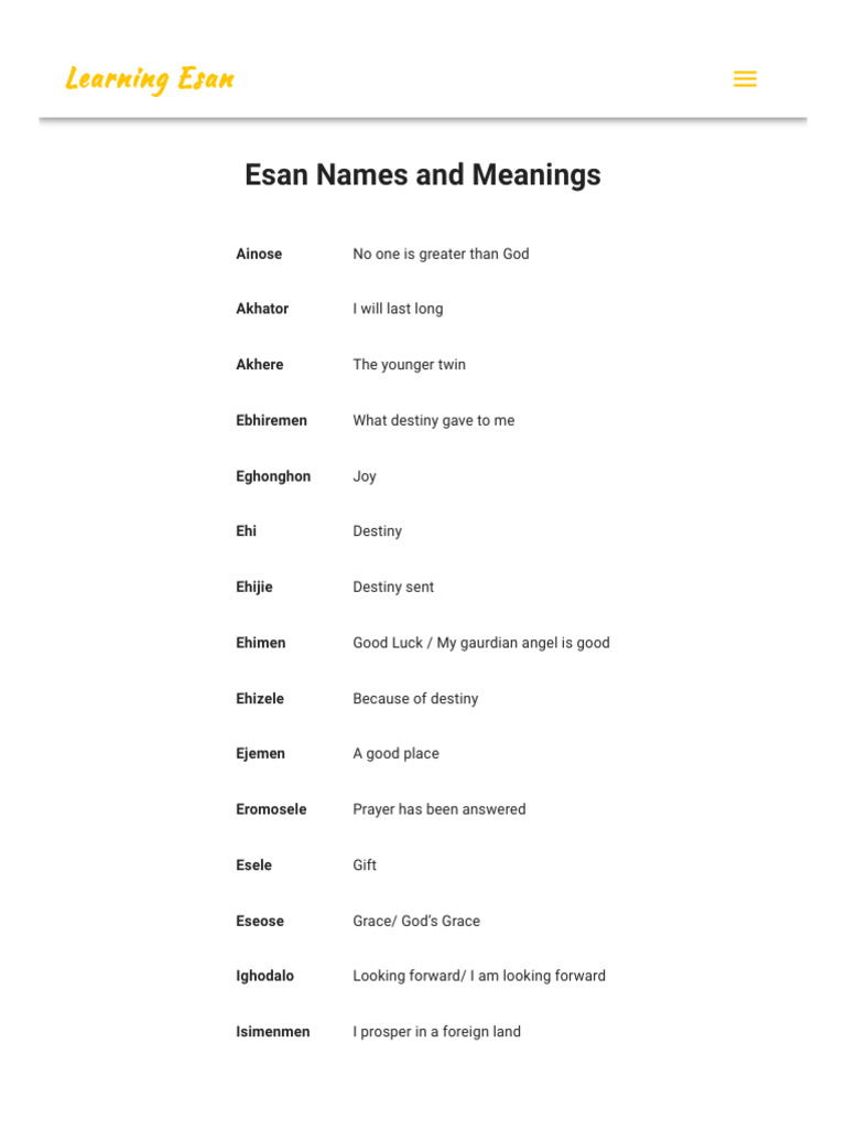 Esan Names and Their Meanings | PDF