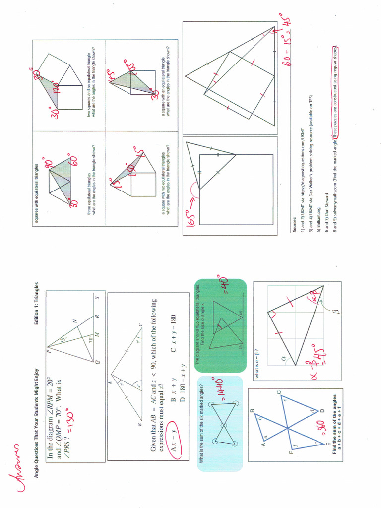 Angles Questions That Your Students Might Enjoy ANS | PDF