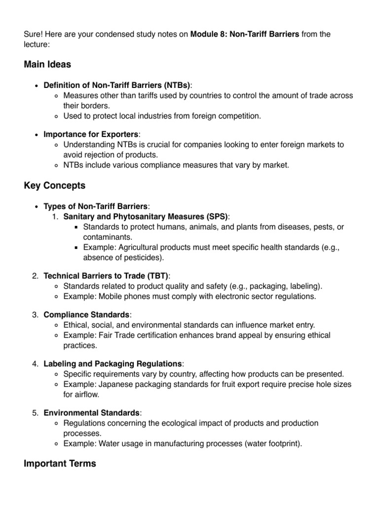Understanding Non-Tariff Barriers in Trade | PDF | Non Tariff Barriers ...