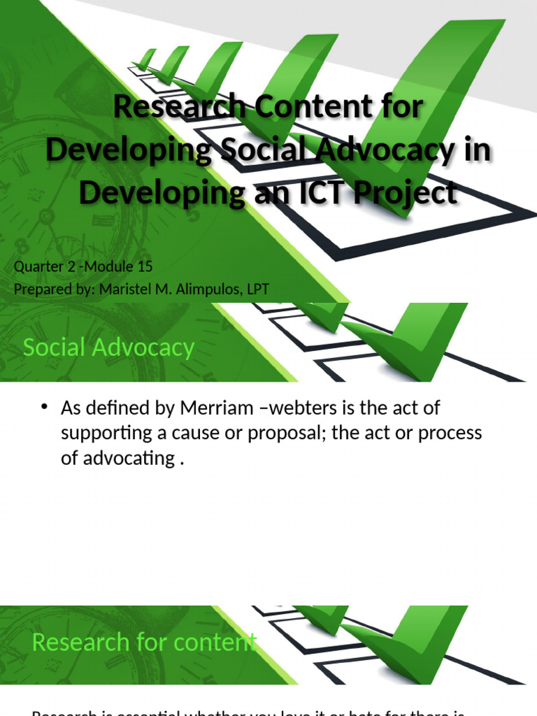 Research Content For Social Advocacy in Developiong An ICT Project ...