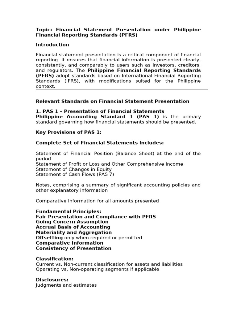 PFRS Financial Statement Presentation Guide | PDF | Financial Statement ...