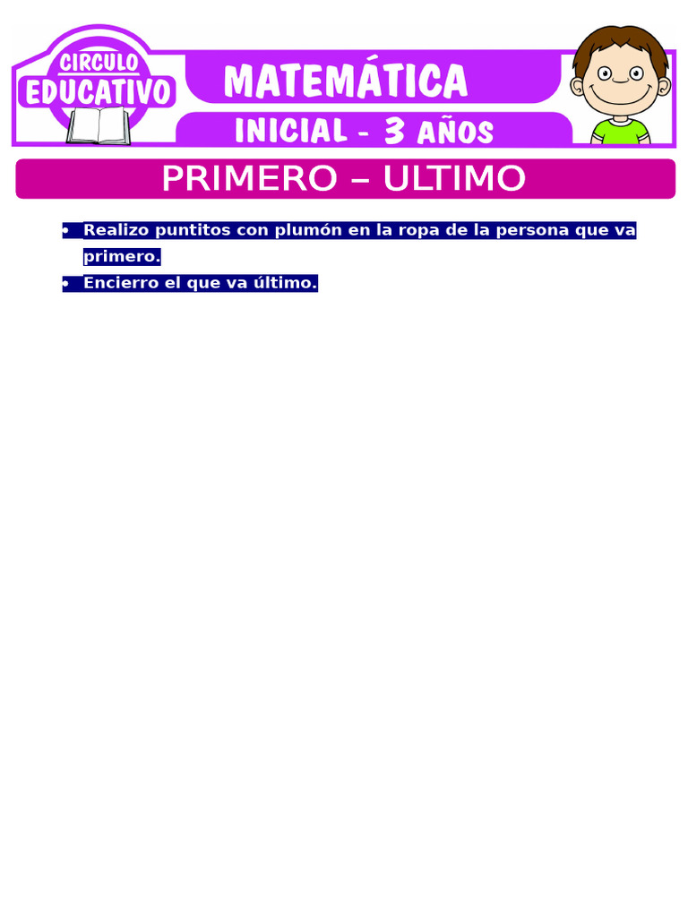 Primero y Ultimo para Ninos de Tres Anos | PDF