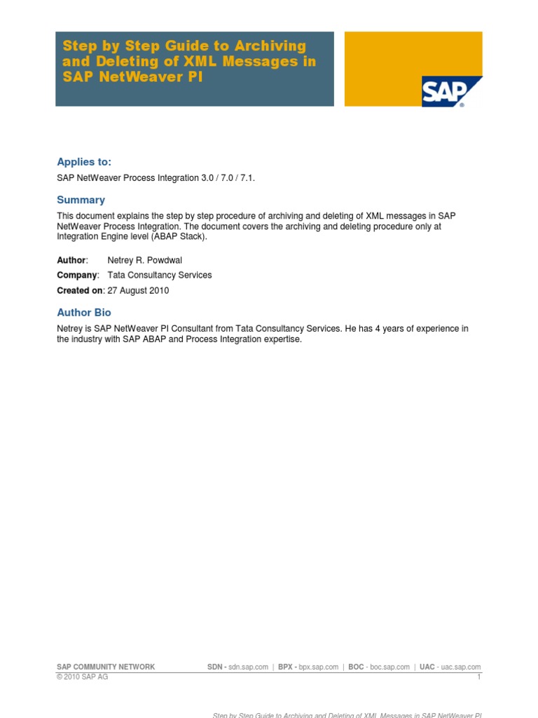Archiving and Deleting of XML Messages in SAP Netweaver PI | PDF ...