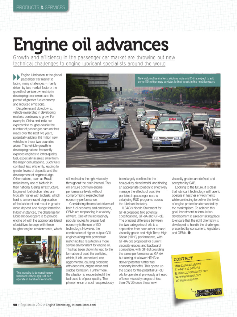 Lubrizol Engine Oil Advances | PDF | Motor Oil | Fuels