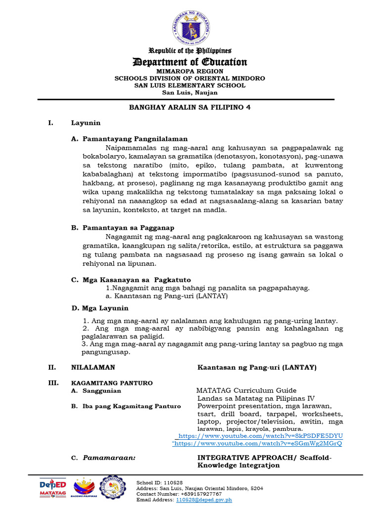 COT Filipino q4 Lantay (Real) | PDF