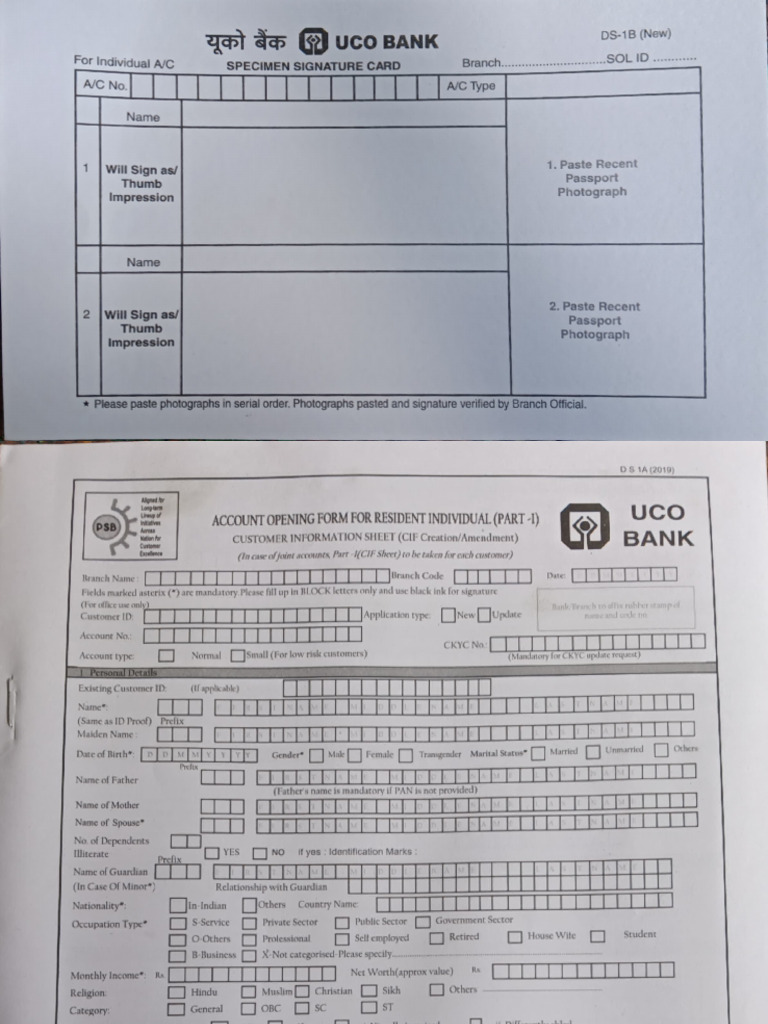 UCO Bank Individual Account Opening Form | PDF | Banks | Identity Document