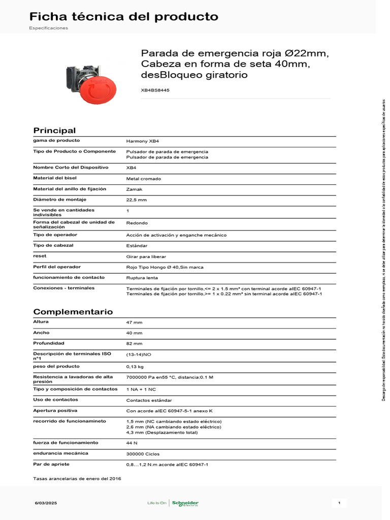 Ficha Tecnica Boton de Parada | PDF