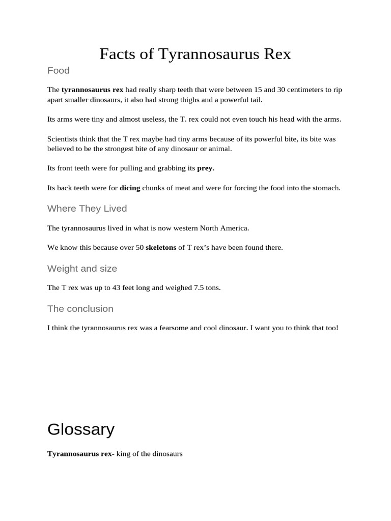 Facts of Tyrannosaurus Rex, The King Dinosaur | PDF
