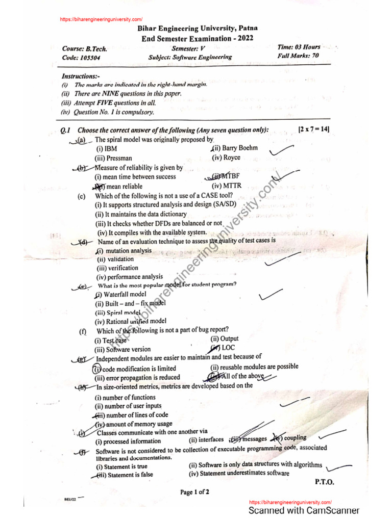 BEU CSE 5 SEM Software Engineering 105504 2022 | PDF