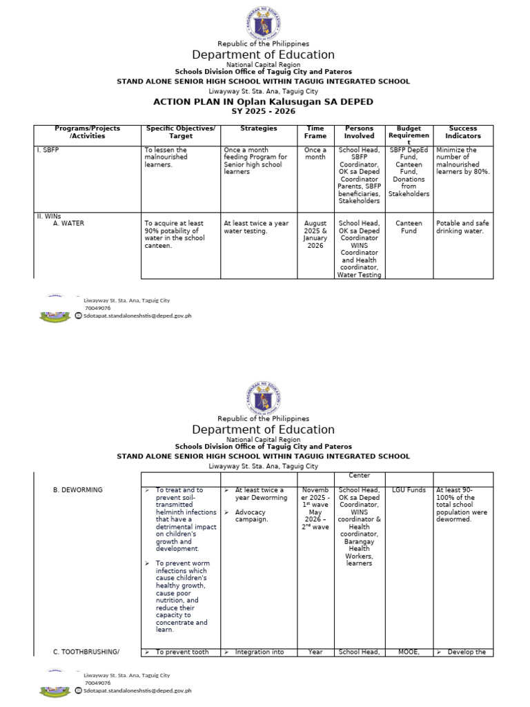DepEd Action Plan 2025: Oplan Kalusugan | PDF | Waste | Waste Management