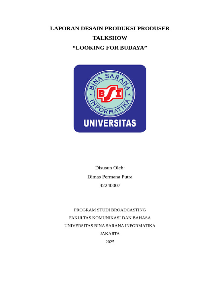 Desain Produksi Talkshow "Looking For Budaya" | PDF