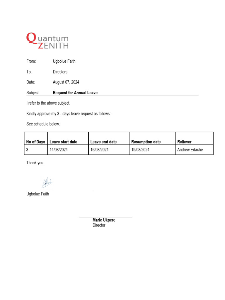 Leave Request PDF | PDF