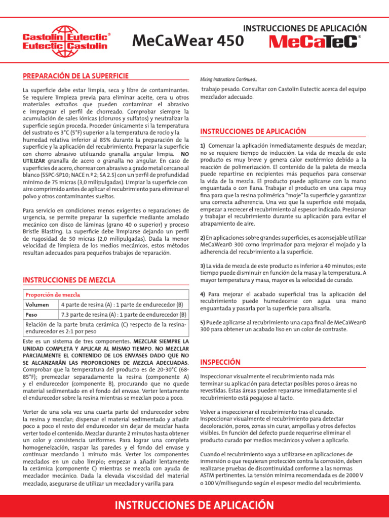 MeCaTeC MeCaWear 450 Application | PDF | Revestimiento | Materiales