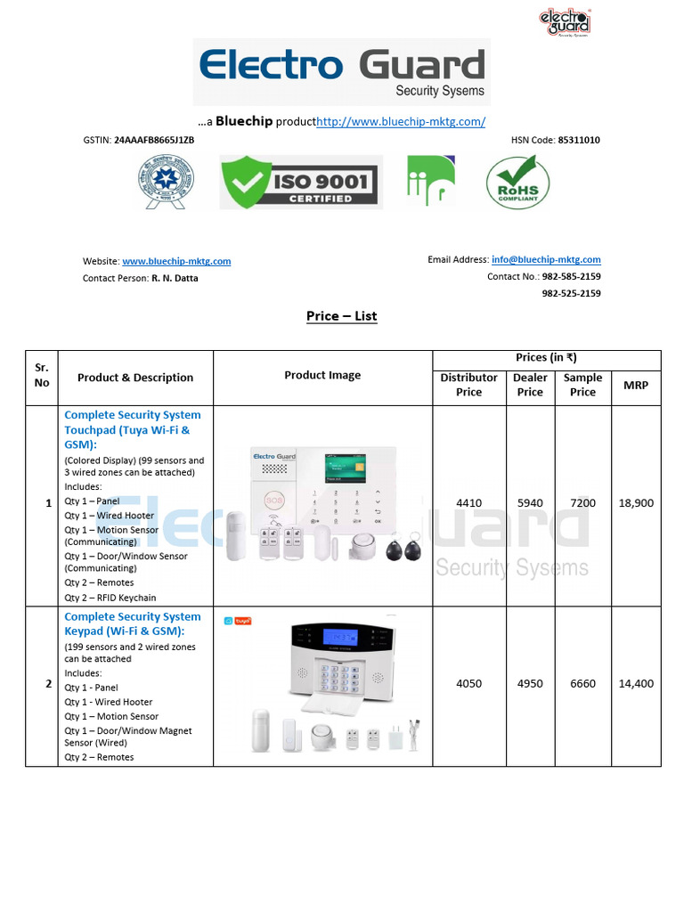 Bluguard Security Systems Price List | PDF | Electronics | Information ...