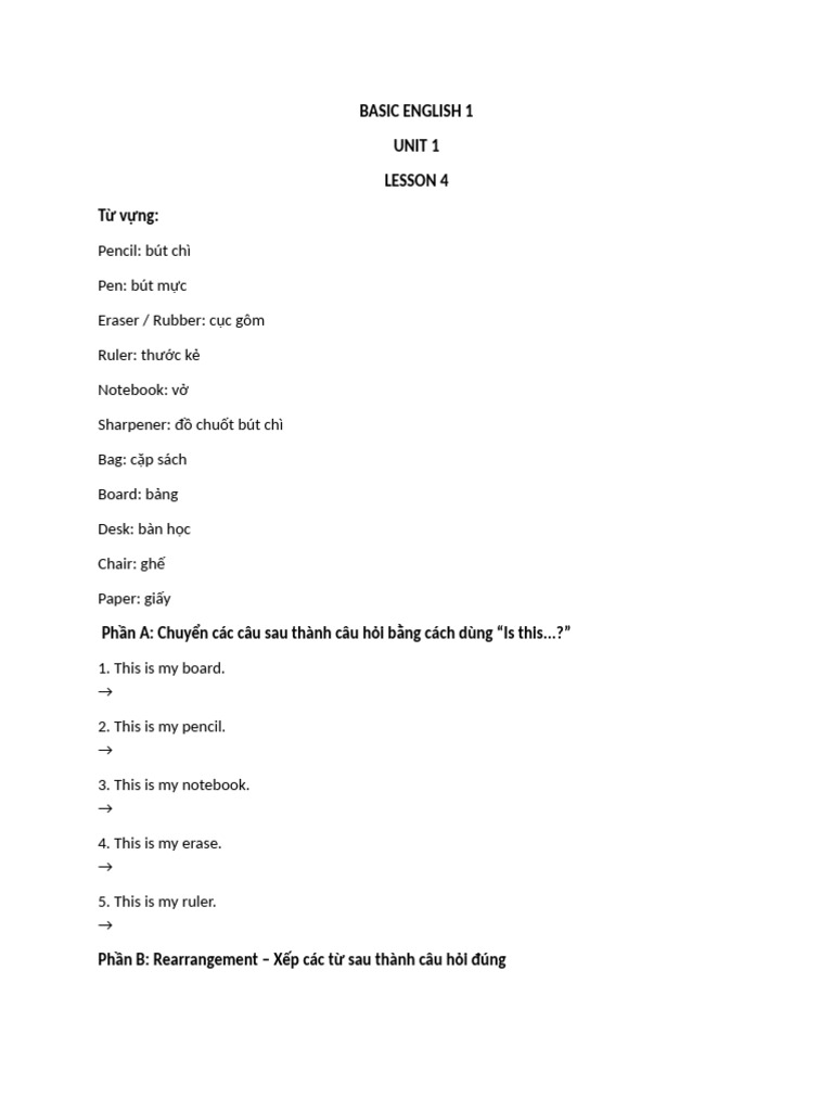 Be Unit1 Lesson4 | PDF