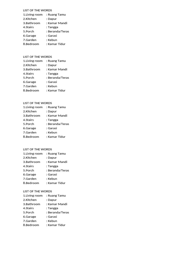 Buk Cut List of The Words | PDF