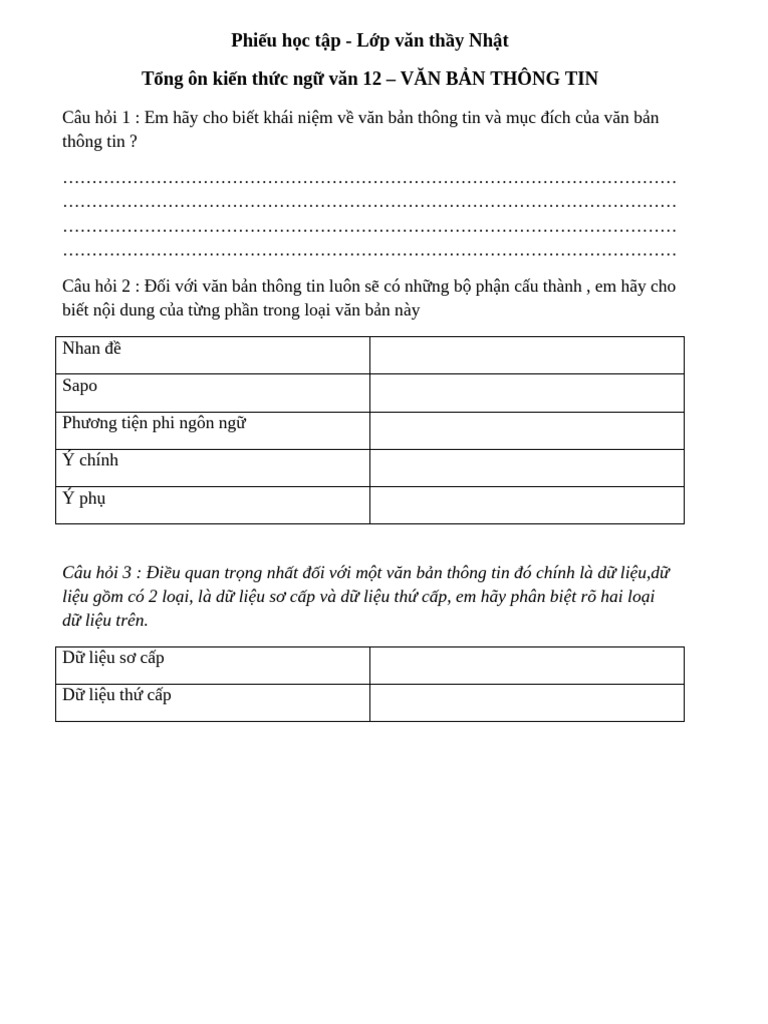 Phieu Hoc Tap Van Ban Thong Tin Off | PDF