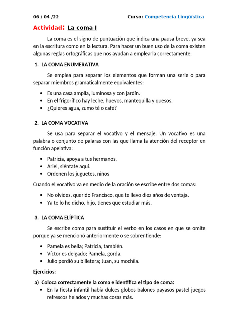 Signo de Puntuación II - La Coma I | PDF