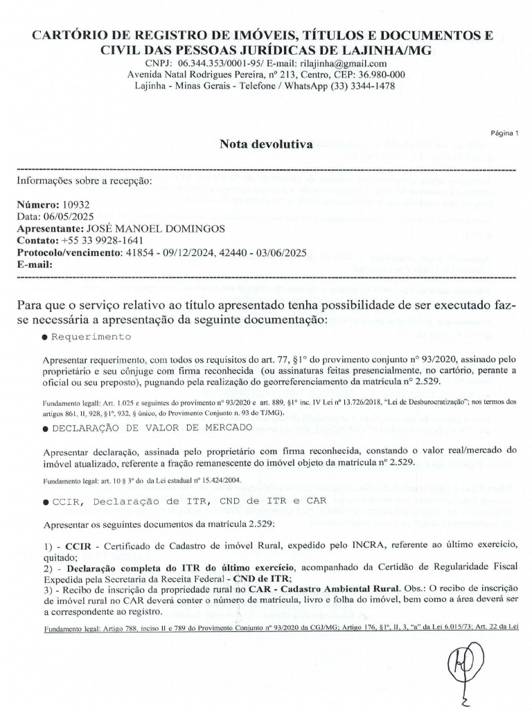 Nota Devolutiva 10932, Protocolo 42440 | PDF