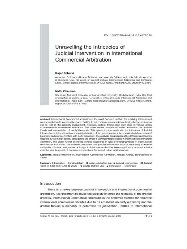 Unravelling The Intricacies of Judicial Intervention in Internacional ...