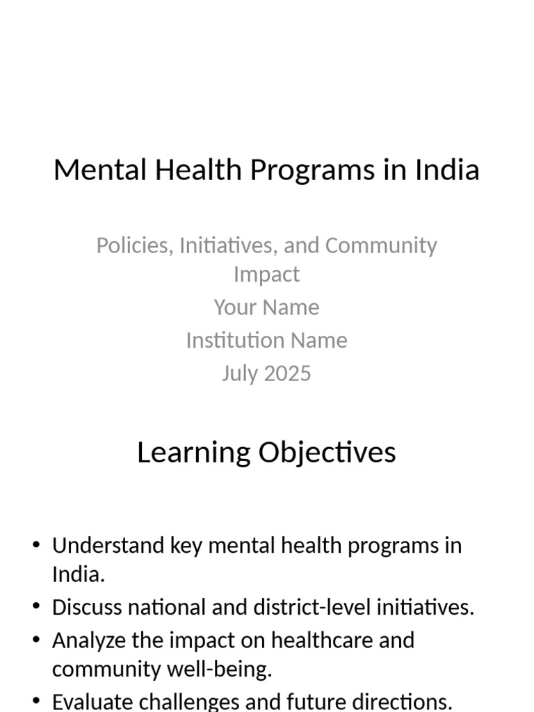 Overview of Mental Health Programs in India | PDF | Mental Health ...