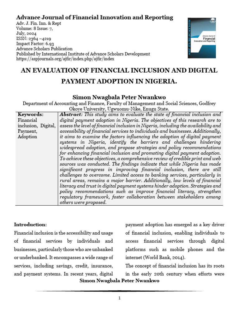 Financial Inclusion and Digital Payment Adoption | PDF | Financial ...