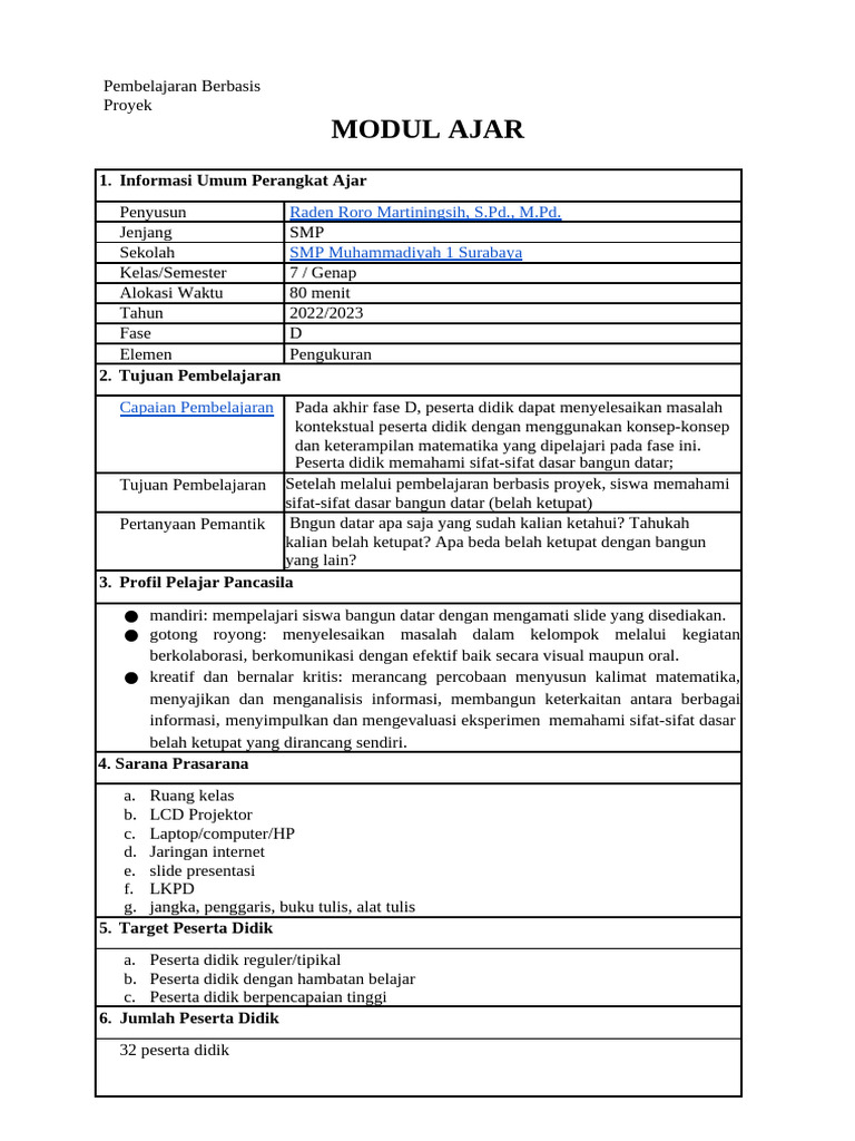 Modul Ajar Berbasis Proyek | PDF