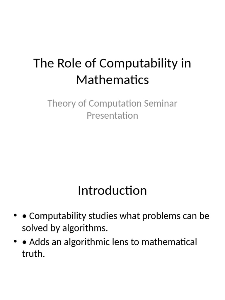 Role of Computability in Mathematics Seminar | PDF