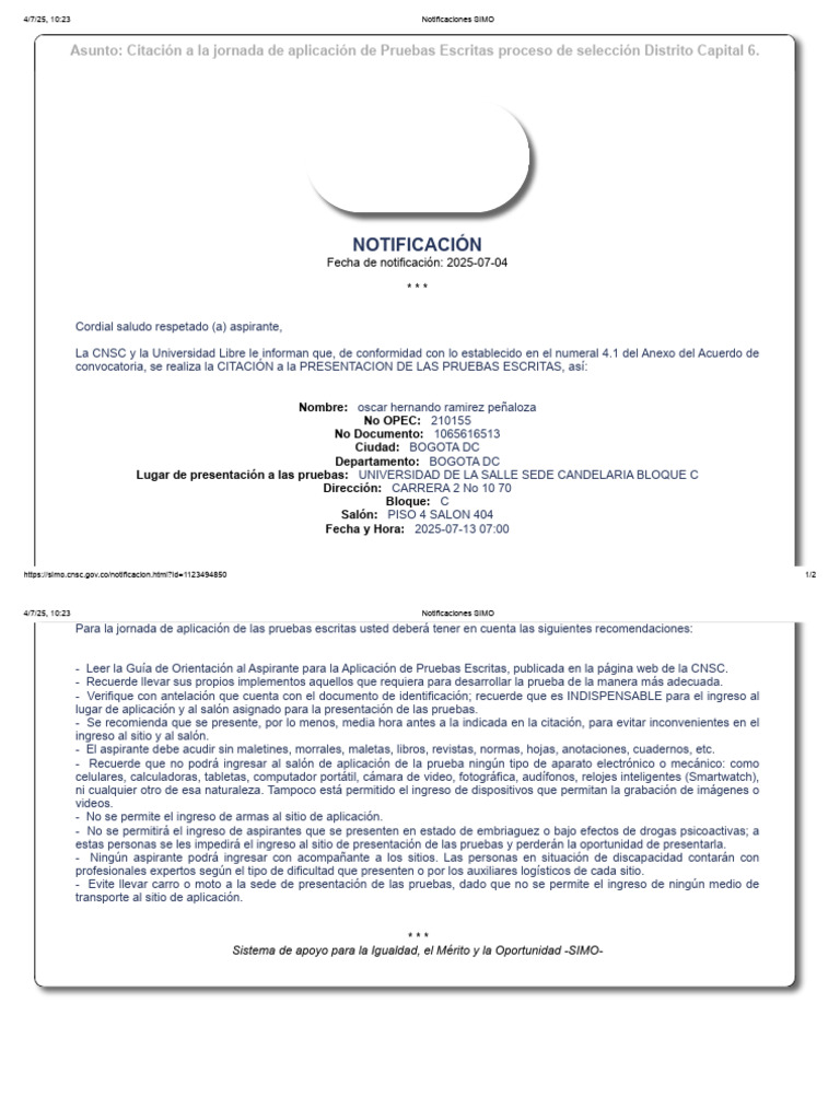 Notificaciones SIMO | PDF | Informática