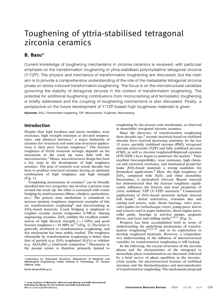 Basu 2005 Toughening of Yttria Stabilised Tetragonal Zirconia Ceramics ...