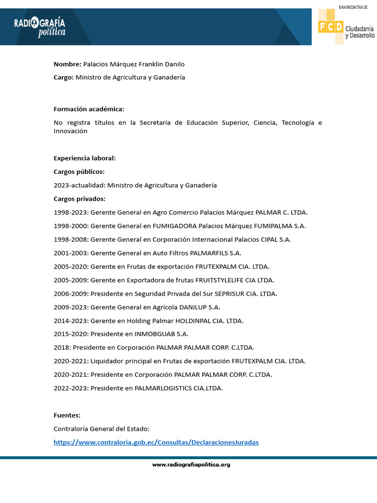 Perfil de Franklin Danilo Palacios Márquez | PDF