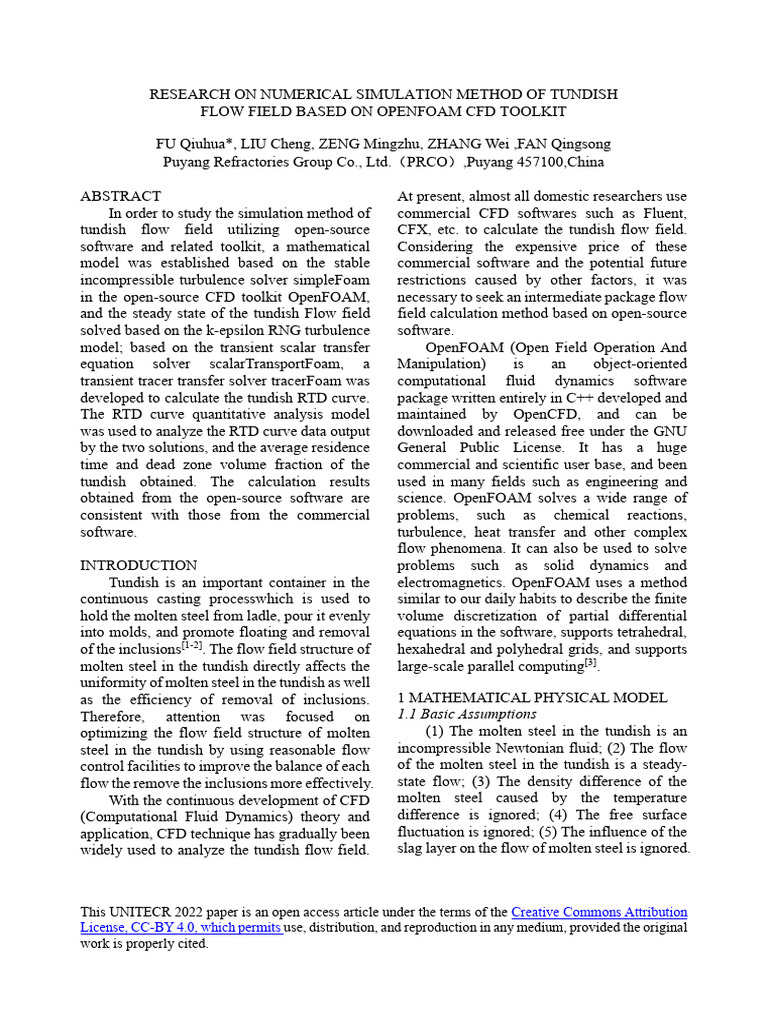 Qiuhua Et Al, RESEARCH ON NUMERICAL SIMULATION METHOD OF TUNDISH FLOW ...