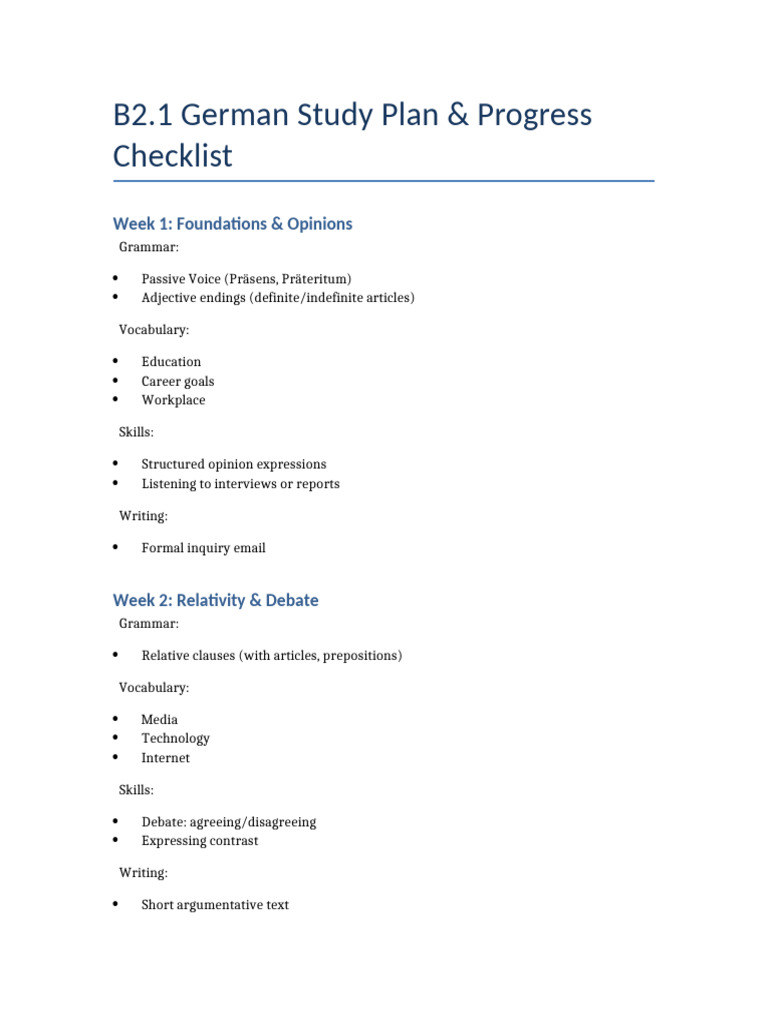 B2.1 Study Plan Checklist | PDF
