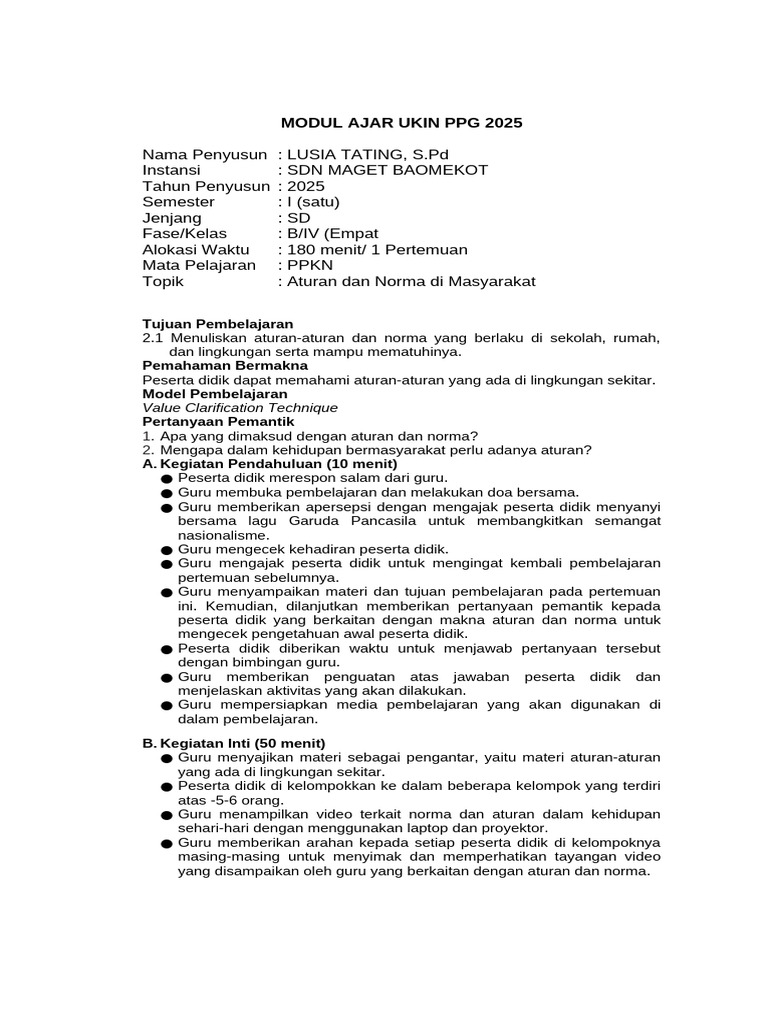 Modul Ajar PPG 2025: PPKN Kelas IV | PDF