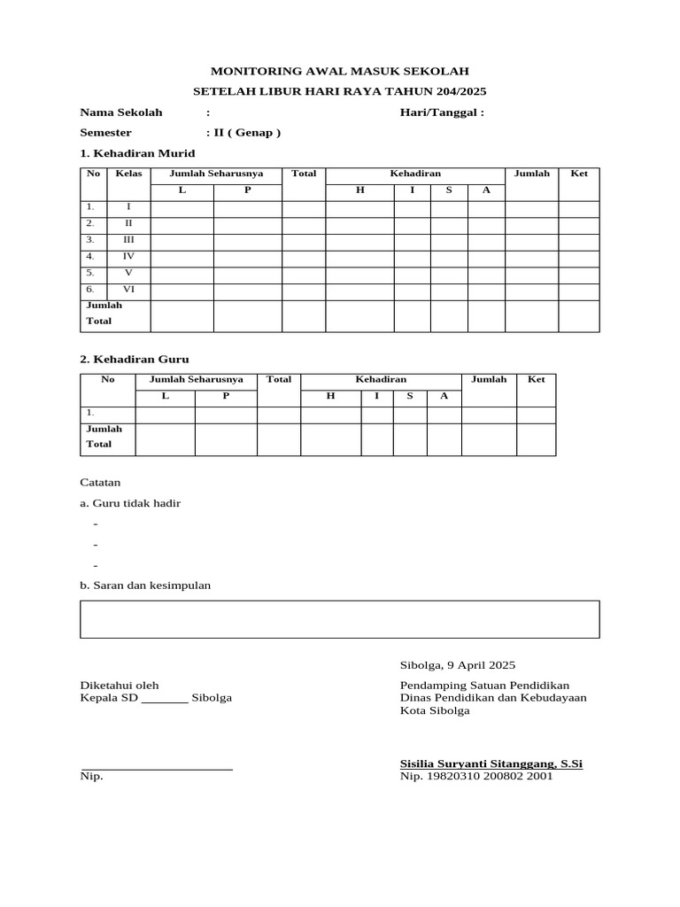 Monitoring Awal Masuk Sekolah | PDF