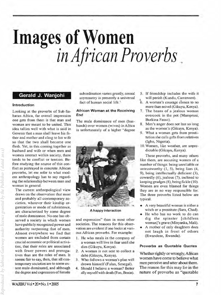 Wanjohi Images of Women in African Proverbs | PDF | Proverb