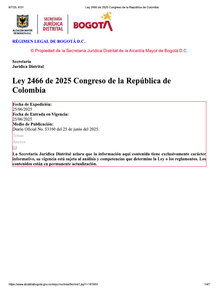 Ley 2466 2025 | PDF