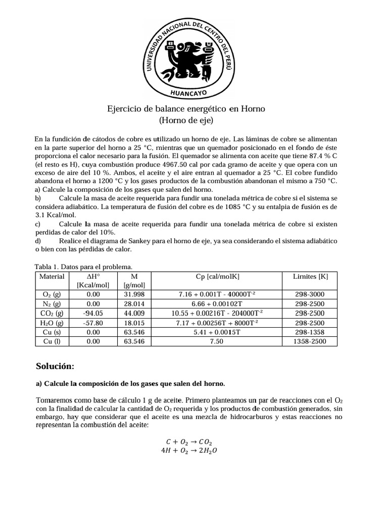 Ejercicio de Balance Energético Horno Eje | PDF
