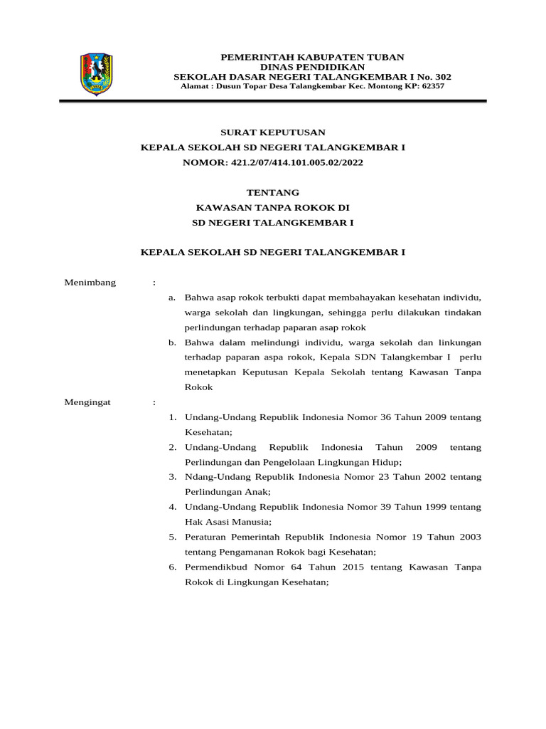 Contoh Format SK KTR Sekolah | PDF