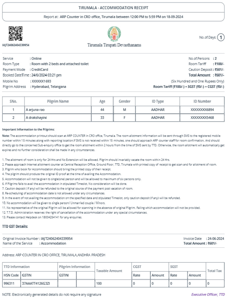Accommodation Receipt | PDF