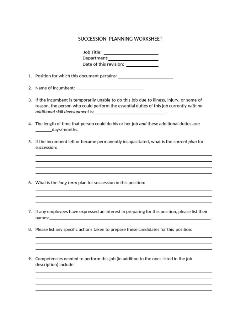 Succession Planning Template 24 | PDF