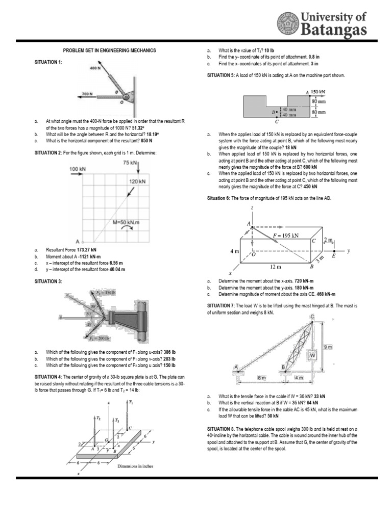 Engg Mechanics Problem Set | PDF | Friction | Force