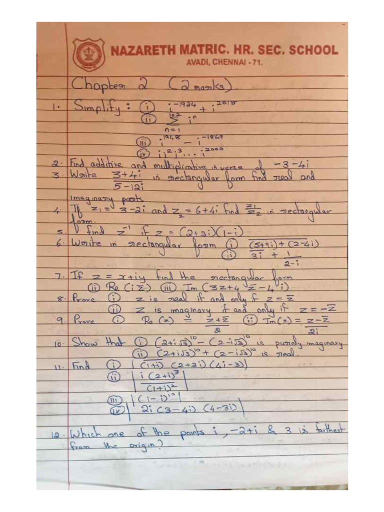 Tessy Miss Maths Question Bank For Chapter 2 (2 Marks) | PDF