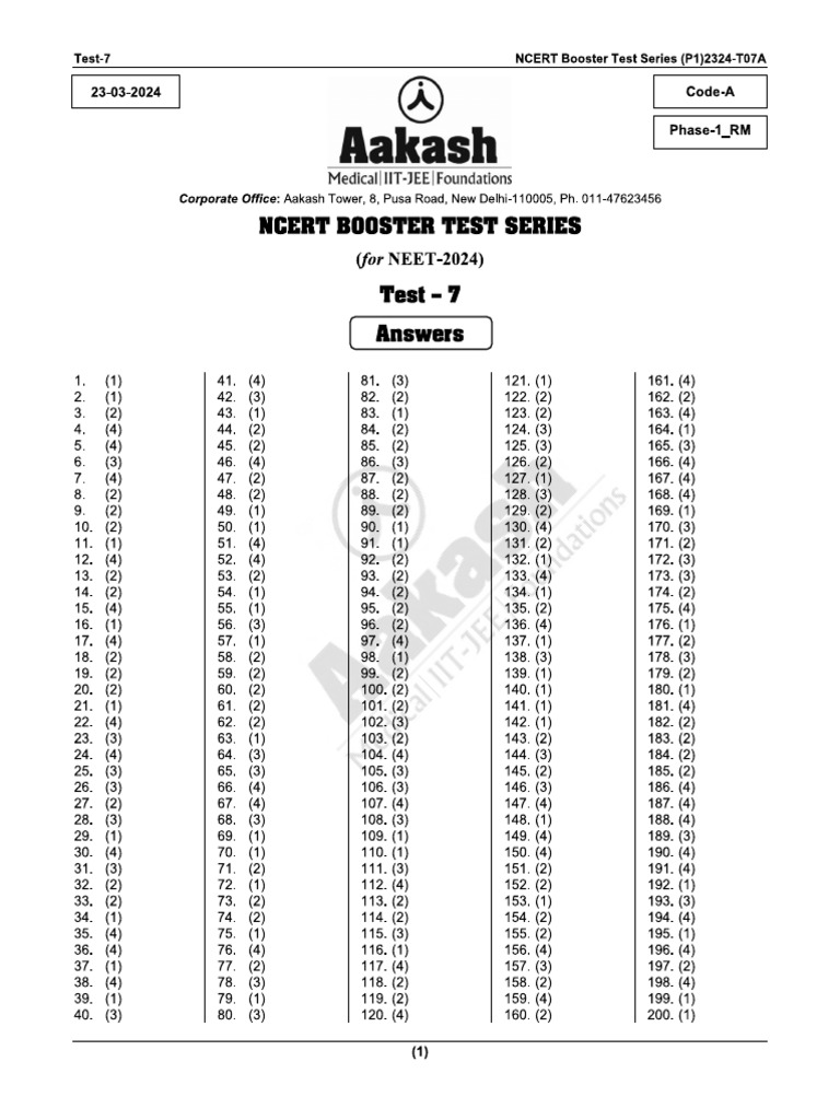NBTS 07 Answer Key | PDF