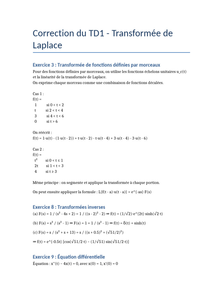 Transformée de Laplace : Exemples et Solutions | PDF