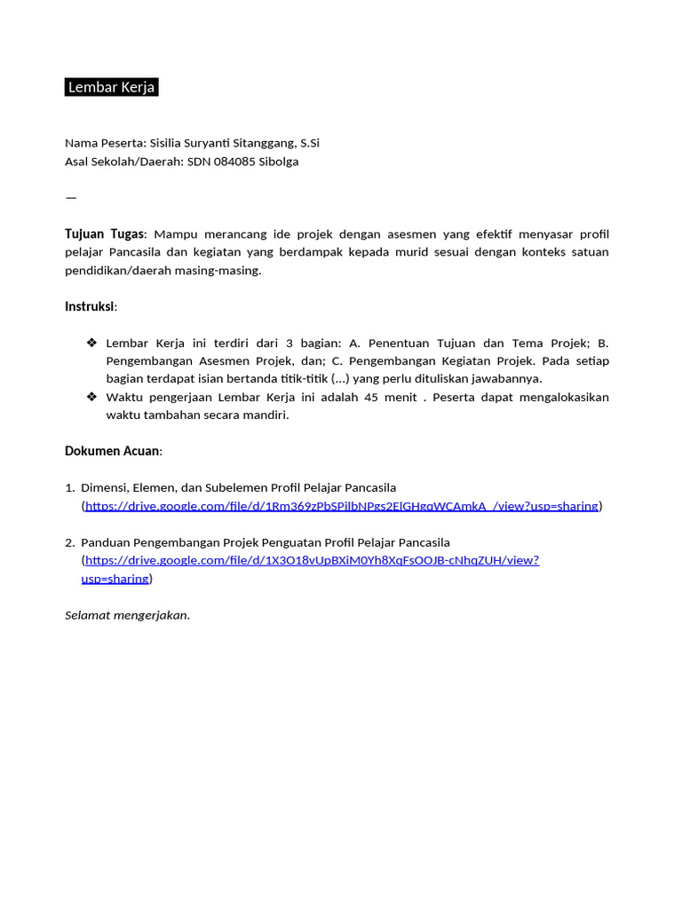 Lembar Kerja - Merancang Projek | PDF