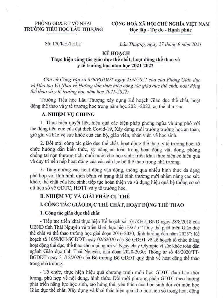 KH Thực Hiện Công Tác GDTC | PDF