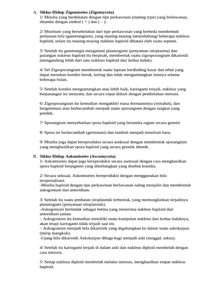 Keterangan LKPD 2 Siklus Hidup Jamur | PDF