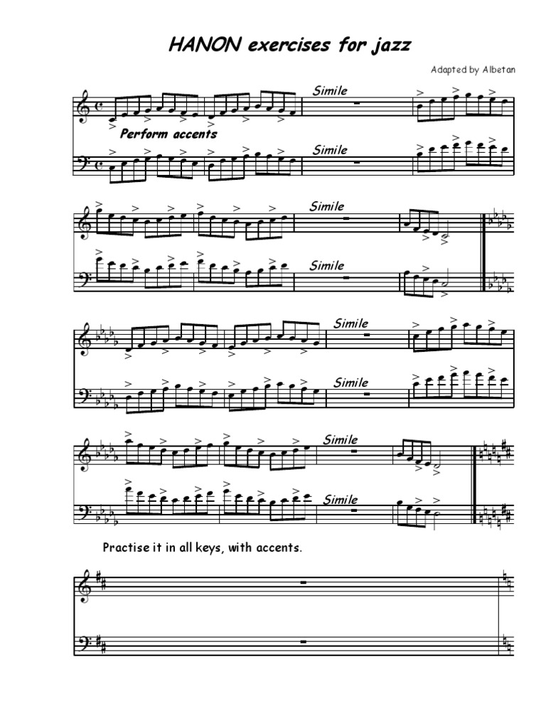 Hanon para Jazz (Ejercicios) | PDF